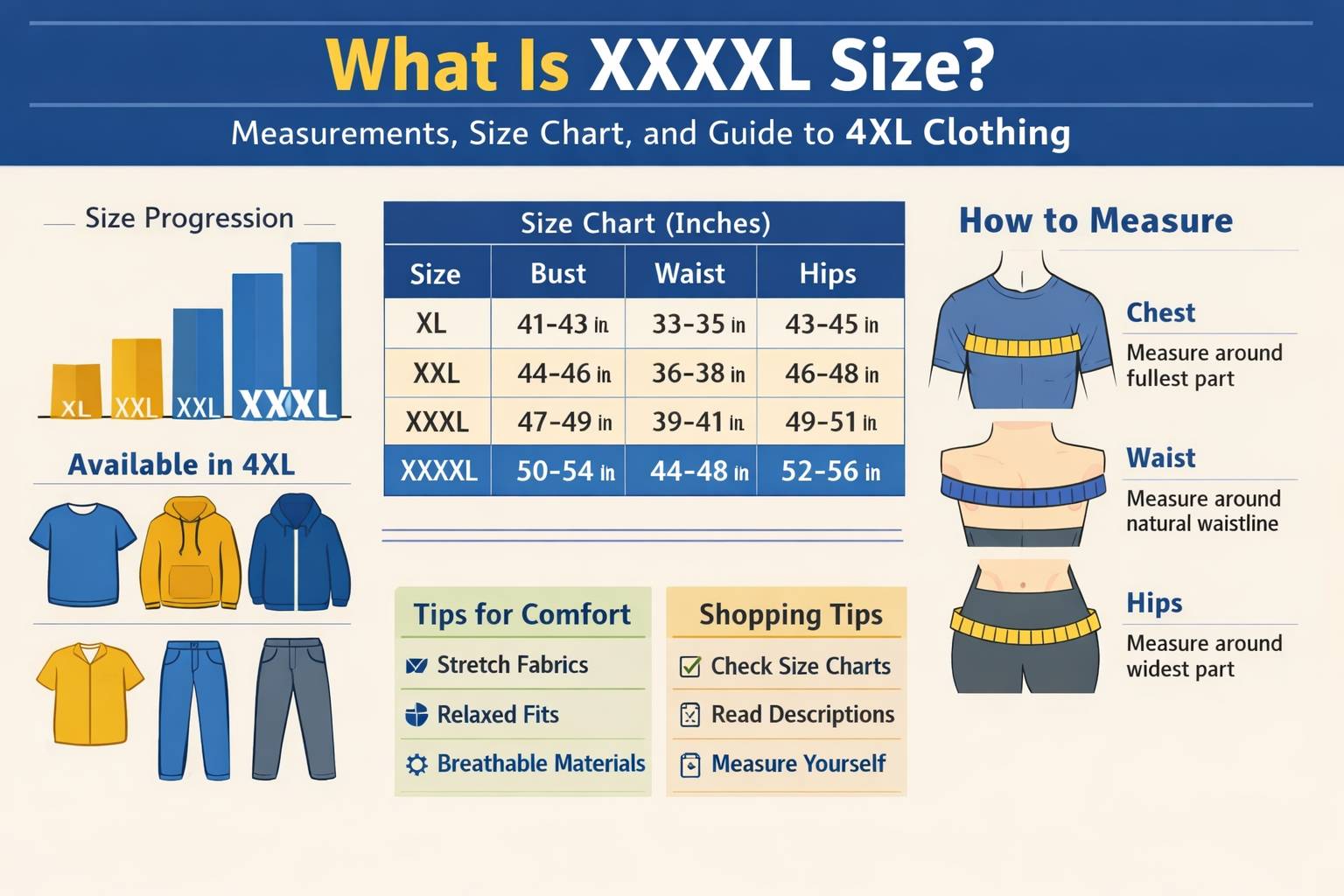 What Is XXXXL Size? Measurements, Size Chart, and Complete Guide to 4XL ...